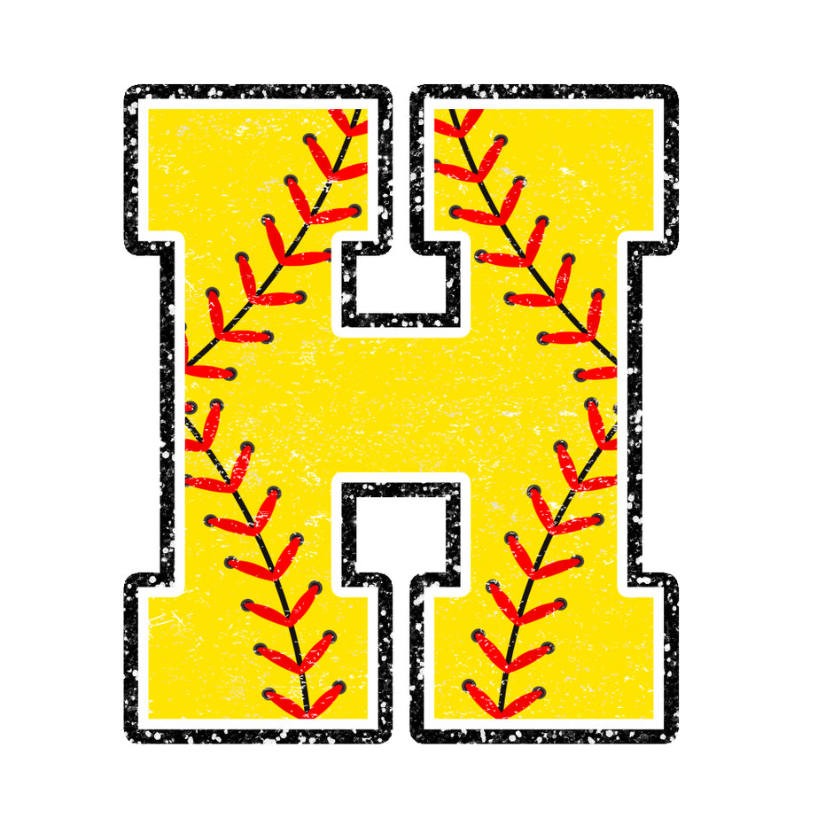 Distressed Letter H Softball Initial 100% Cotton Fabric Panel Block AD ...