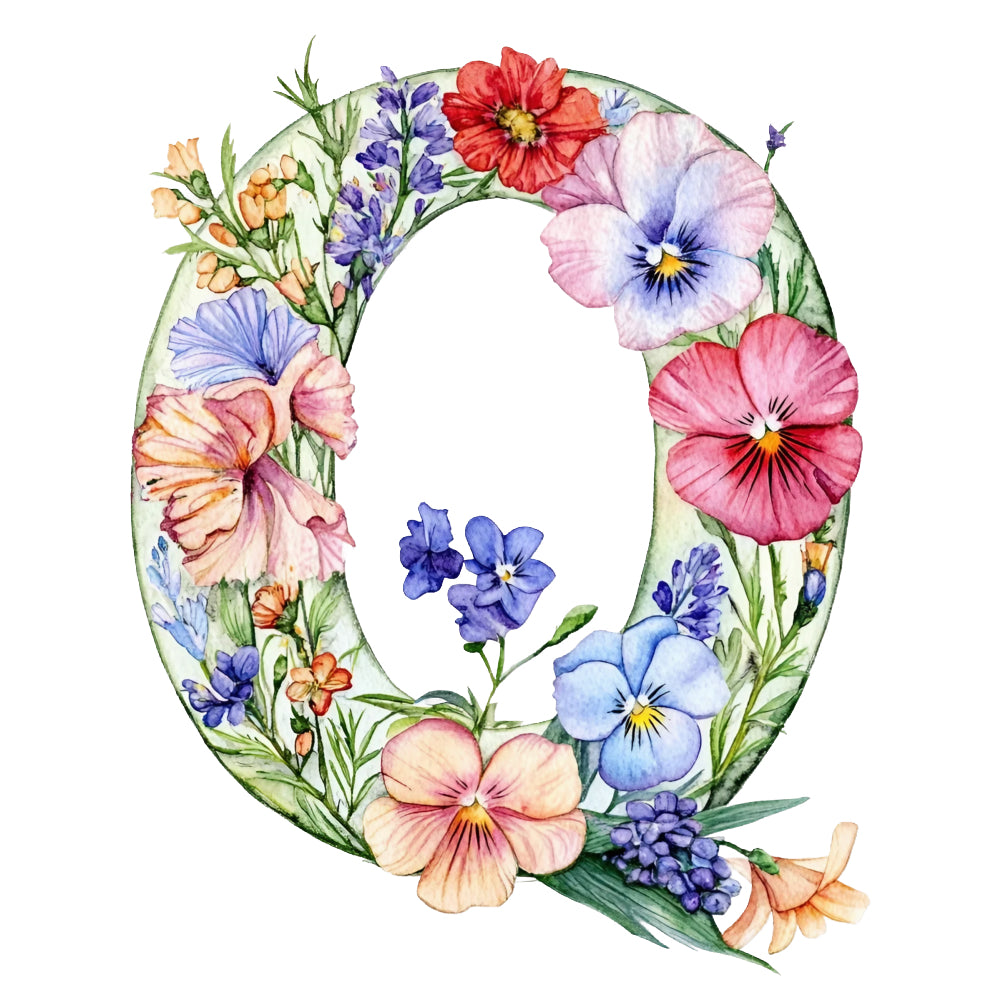 Floral Letter Q 100% Cotton Fabric Panel Block AD366 – Saphie's Fabrics