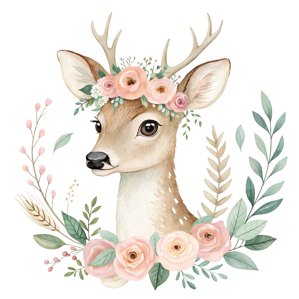 Floral Deer 100% Cotton Fabric Panel Block AE206 – Saphie's Fabrics